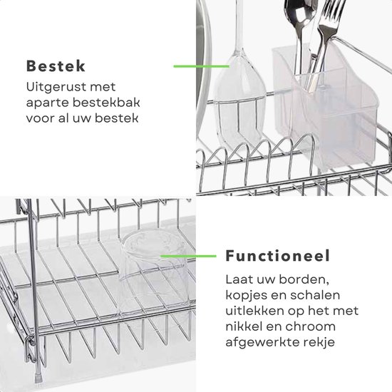 Cheqo® Afdruiprek met Lekbak - Inclusief Bestekbak - 2 Laags - Afwas ...