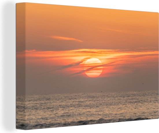 Canvas Schilderij Zonsondergang in de zee - 90x60 cm - Wanddecoratie | bol