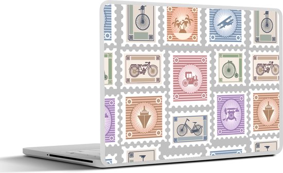 Laptop sticker - 14 inch - Fiets - Postzegel - Patroon - 32x5x23x5cm ...