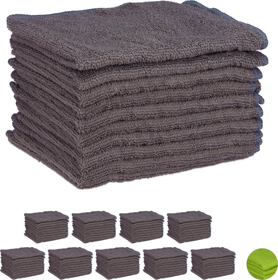 Relaxdays 100x microvezeldoek grijs - microvezeldoekjes - wonderdoekjes ...