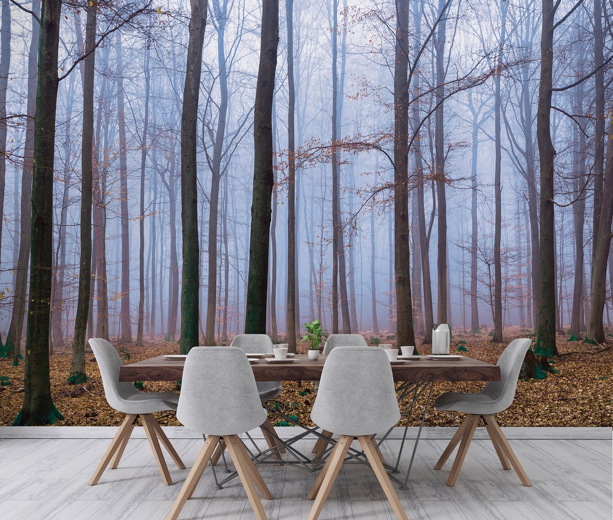 Fotobehangkoning - Bos met kale Bomen - Vliesbehang - Behang - 104 x 70 ...