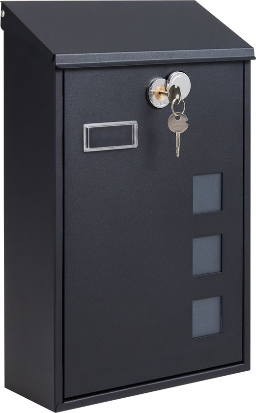 HÜSQ rechthoekige Brievenbus met Slot, Venster en Naamplaatje - metaal ...