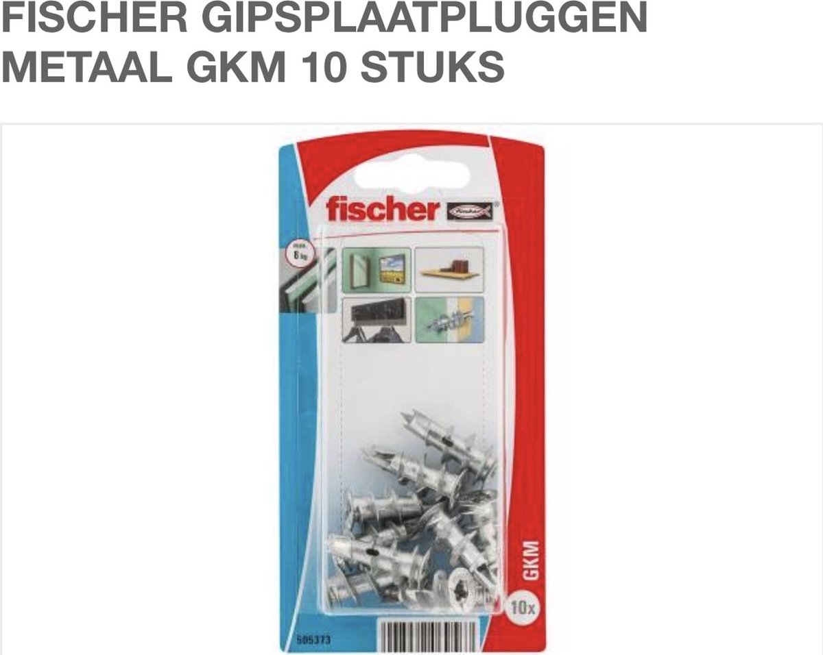 FISCHER GIPSPLAATPLUGGEN METAAL GKM 10 STUKS | bol