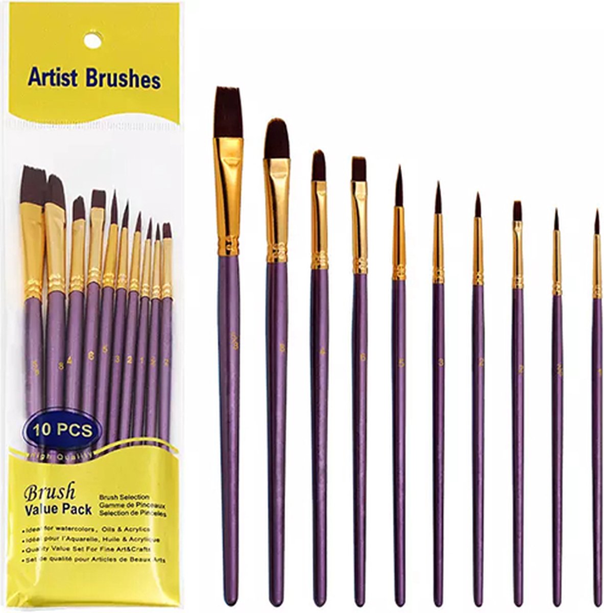 Penselen - Set van 10 stuks - Paars - Kwasten - Verven - Schilderen ...