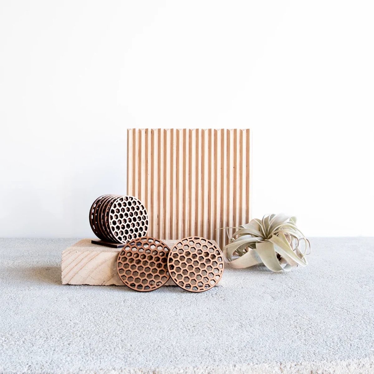 Onderzetter Set / 6 geometrische houten onderzetters / Glas onderlegger ...