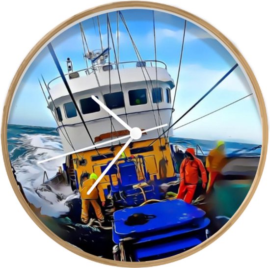 Klok storm op zee tijdens de visvangst Ø 30 cm - Pedro Rappé - Modern - Houtkleurige... | bol.com