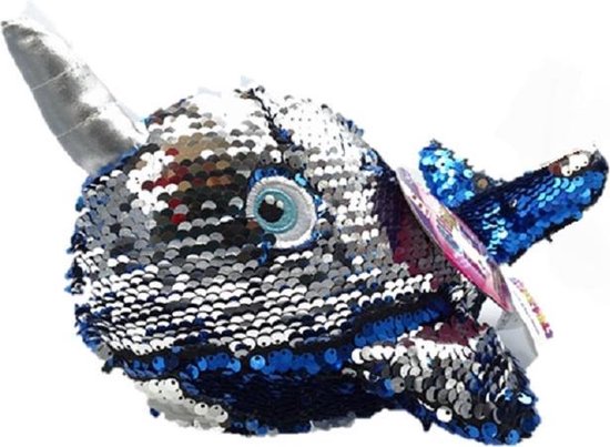 Walvis Narwal pailletten knuffel - 25 cm - Pluche | bol