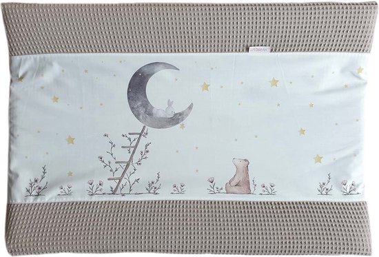 LM Baby Art | Aankleedkussenhoes Beer&Konijn | Taupe | Babykamer ...