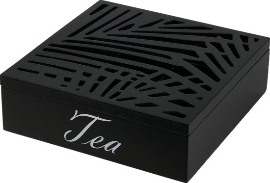 Excellent Houseware - theedoos/theekist - 9 vaks hout - zwart - 24x24cm ...