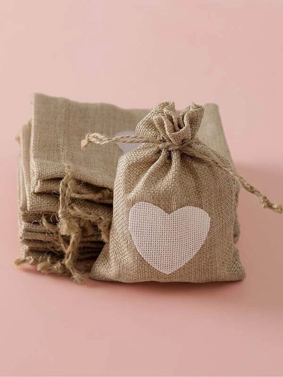 Jute Geschenk zakje Wit Hart Kerst / Sint Cadeauzakjes - Uitdeelzakjes ...