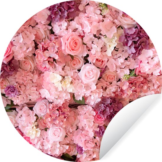 WallCircle - Muurstickers - Behangcirkel - Bloemen - Roze - Rozen - 100x100 cm -... | bol.com