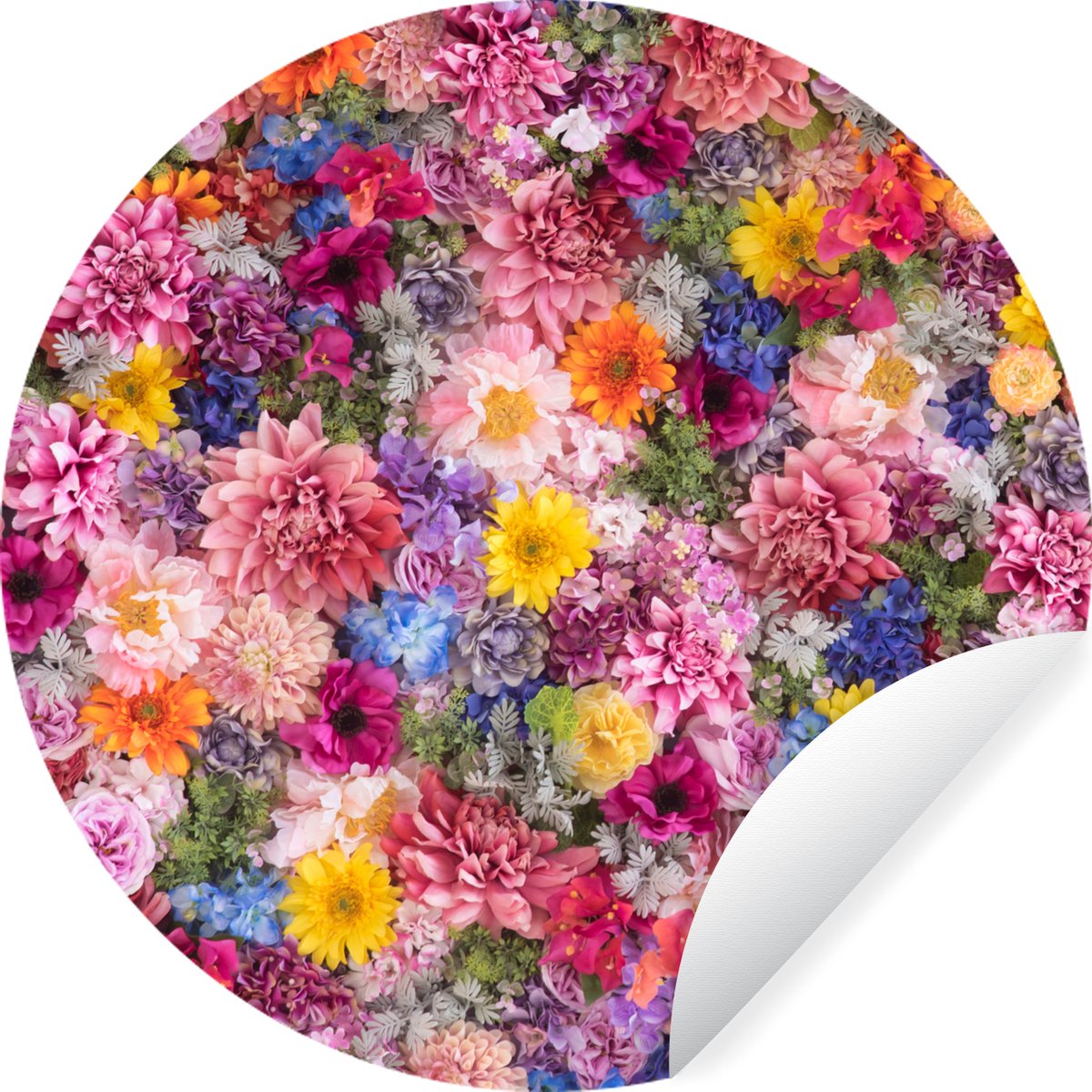 WallCircle - Muurstickers - Behangcirkel - Bloemen - Kleuren - Collage - 100x100 cm -... | bol.com