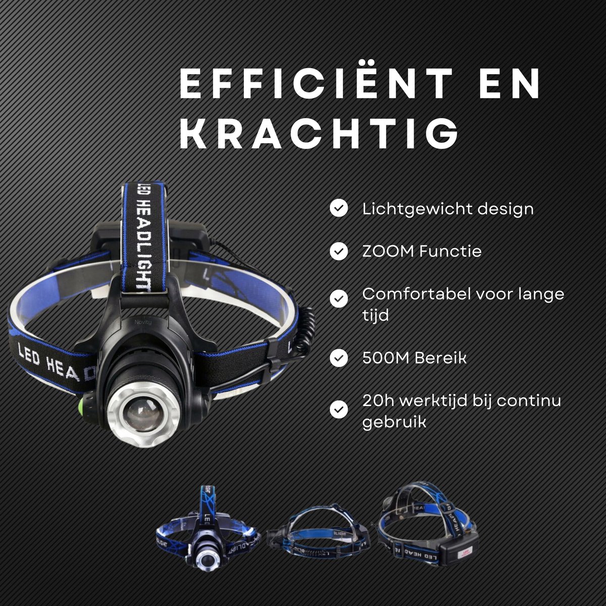 Novity® Ultrakrachtige Militaire Hoofdlamp Oplaadbaar - 500 Meter ...