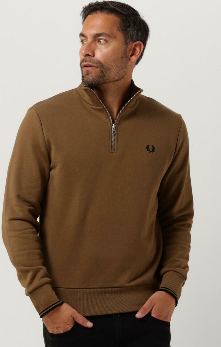Fred Perry Half Zip Sweatshirt Truien & Vesten - Camel | bol.com