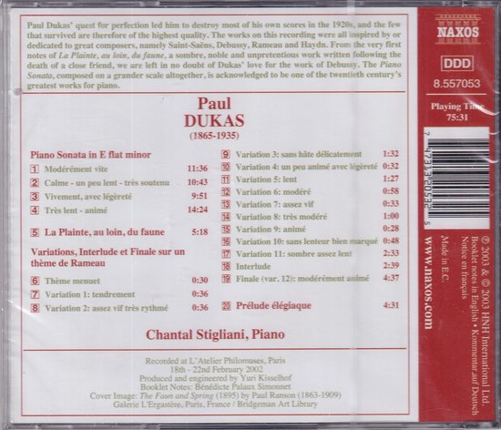 Complete Piano Music - Paul Dukas - Chantal Stigliani, Chantal ...