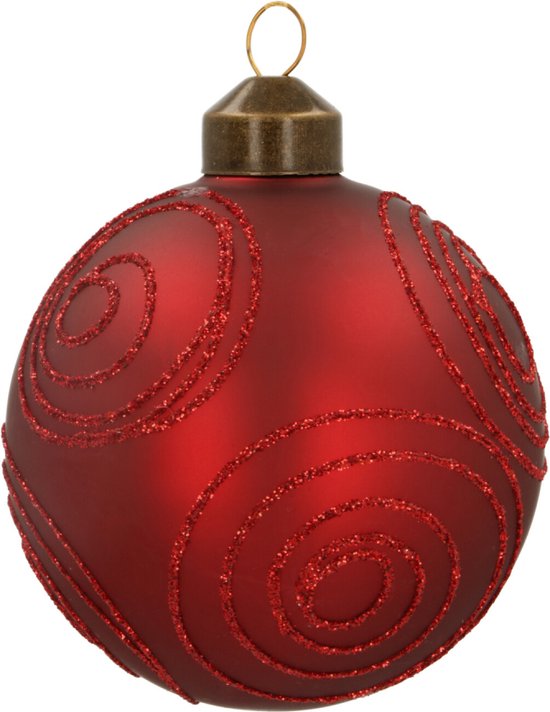 Oneiro's luxe Luxe glazen kerstbal mat bordeauxrood rode glitter ...