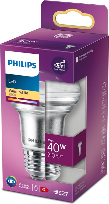 Philips LED Lamp E27 Reflector 63 mm - 3W (40W) - Warm wit licht - 3 ...
