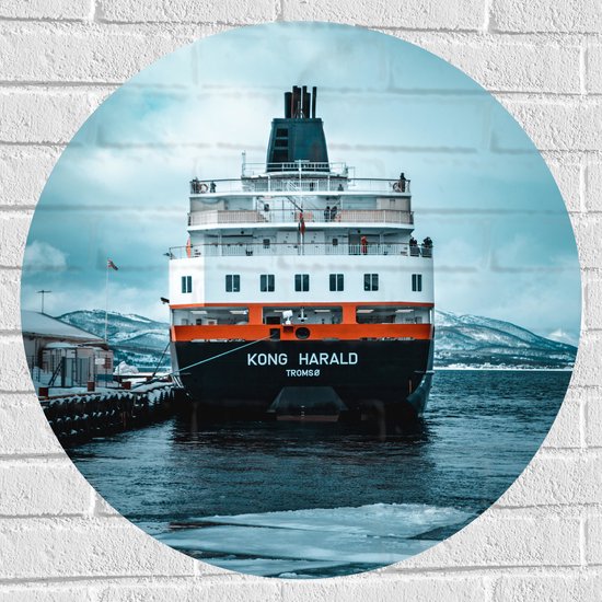 WallClassics - Muursticker Cirkel - Schip aanmerend in IJswater - 70x70 ...