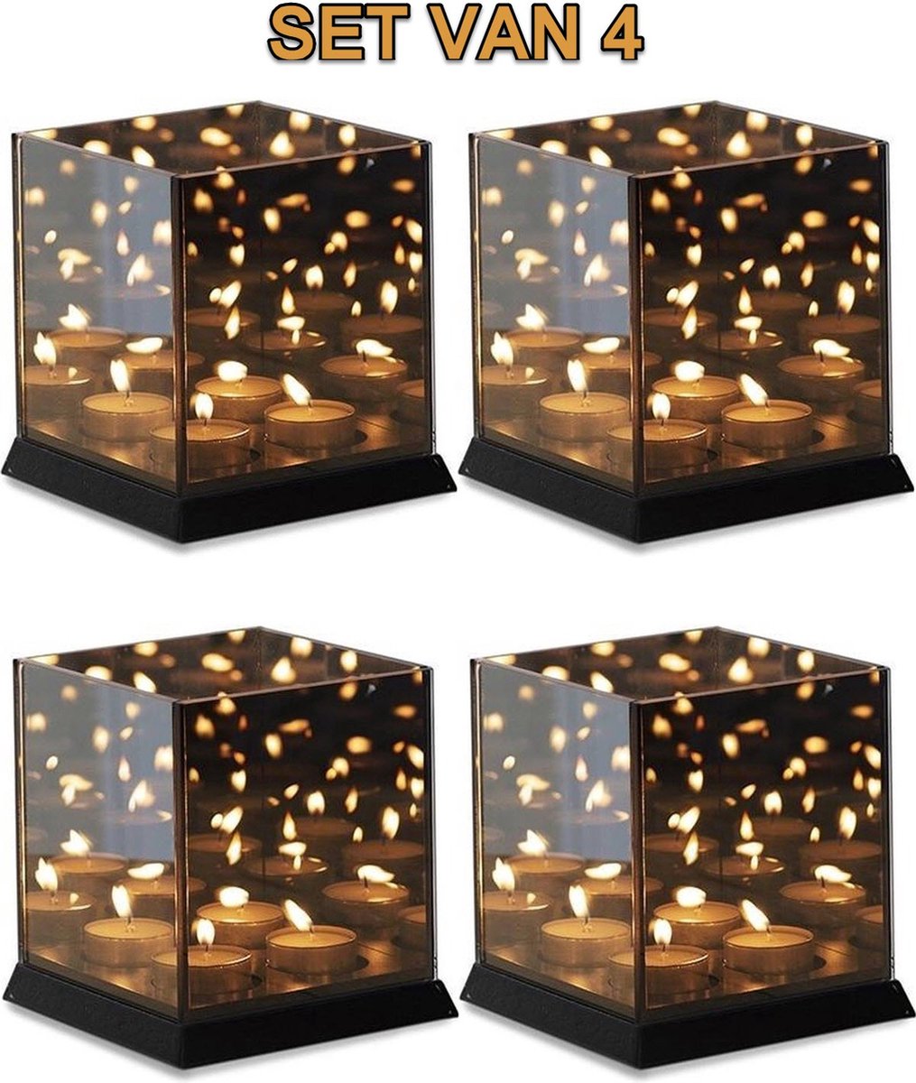 Photophore SET DE 4 | pour 4 bougies chauffe-plat | Verre miroir 14,5 ...