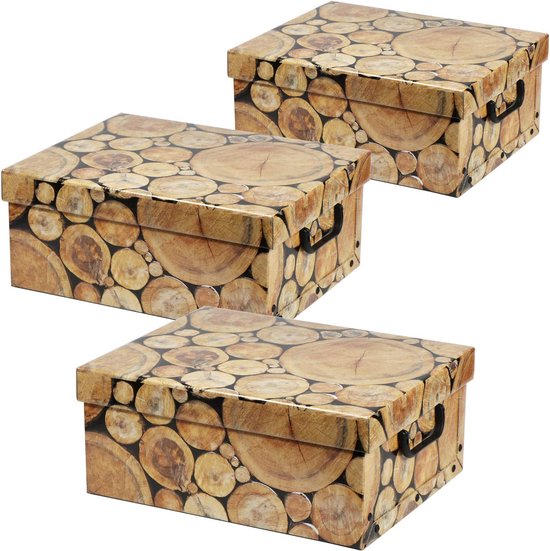 3x opbergdoos in houtlook - decoratief karton, kartonnen doos, doos ...