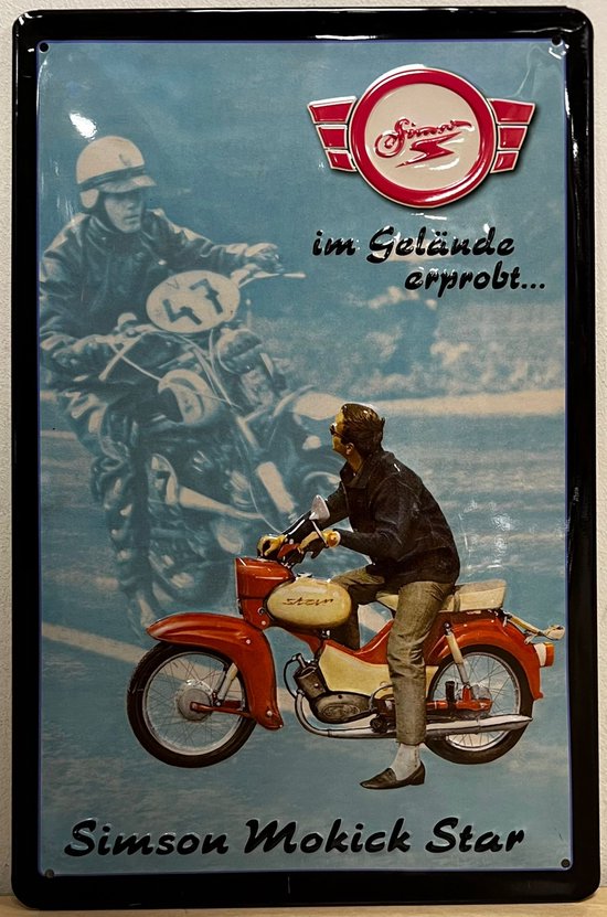Simson Mokcik brommer Reclamebord van metaal 30 x 20 cm GEBOLD BORD MET ...