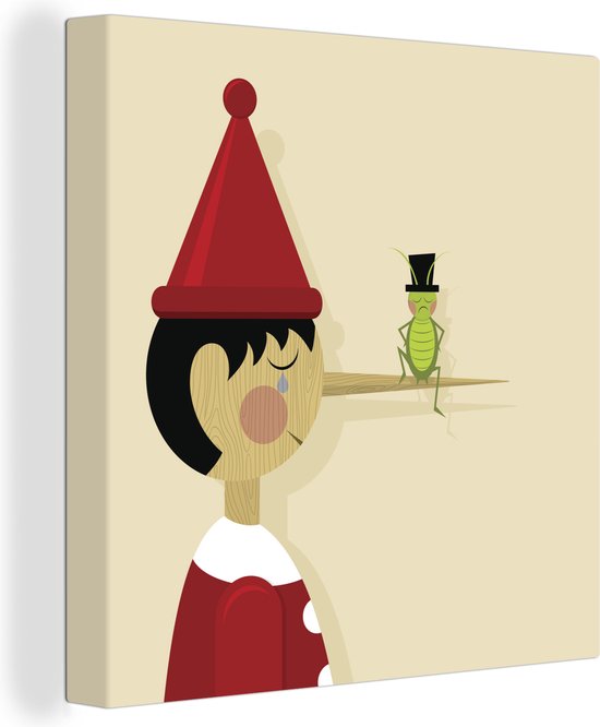 Canvas Schilderij Een illustratie van Pinokkio en de pratende krekel ...