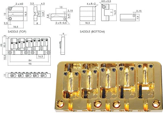 Bas brug-staartstuk Boston BB-705-G WMI-model 5-string goud | bol