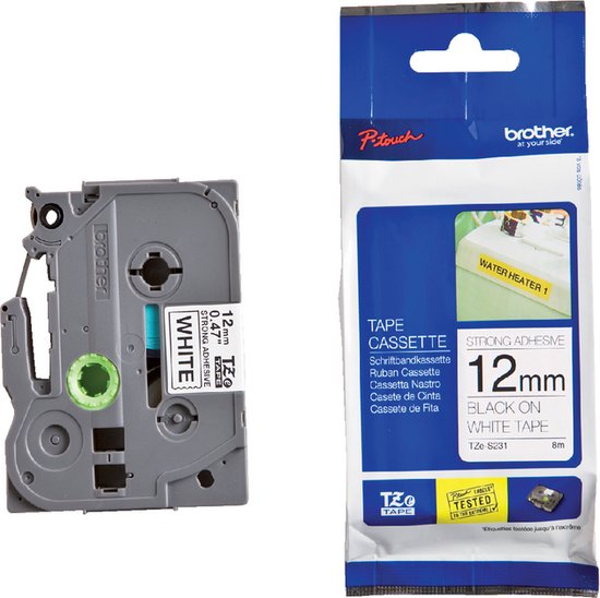 Labeltape Brother P-touch TZE-S231 12mm zwart op wit | 1 stuk | 25 ...
