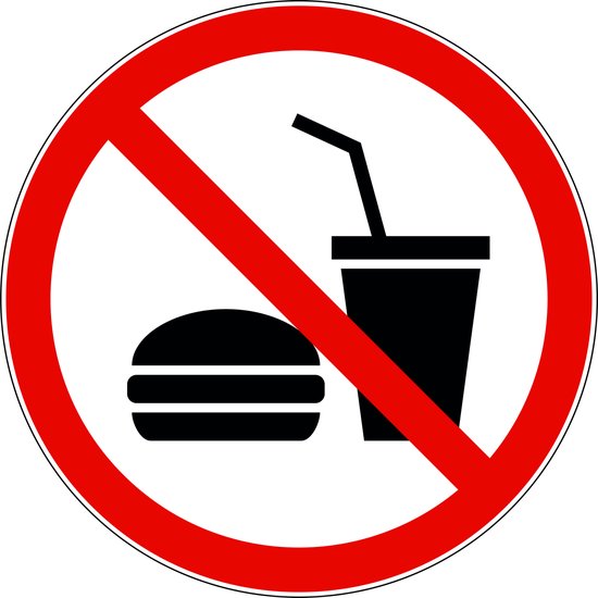Eten en drinken verboden sticker 20cm - Sticker verboden Eten en ...