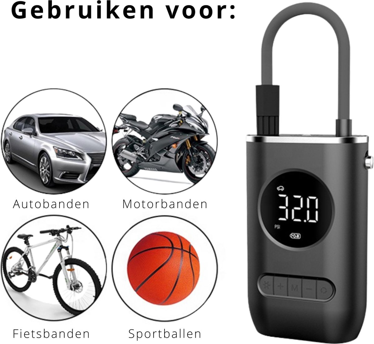 Draagbare Luchtpomp - Elektrische Luchtpomp - Lucht Pomp - Fiets Pomp ...