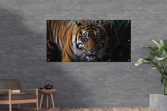 Wanddecoratie buiten Tijger - Bladeren - Jungle - Dieren - Wild - 160x80 cm - Tuindoek... | bol