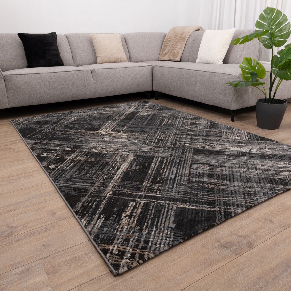 Zwart Tapijt Laagpolig Vloerkleed Koho Impressive - 160x230cm- Modern ...