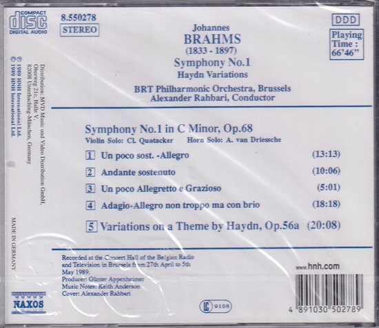 Symphony No. 1 Haydn Variations - Johannes Brahms - BRT Philharmonic Orchestra... | bol.com