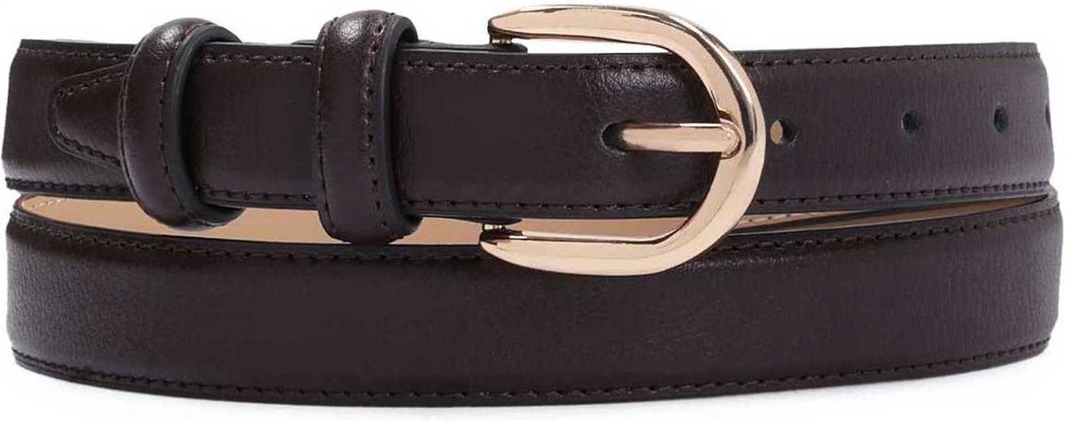 Donkerbruine lederen riem met een gouden gesp | bol.com