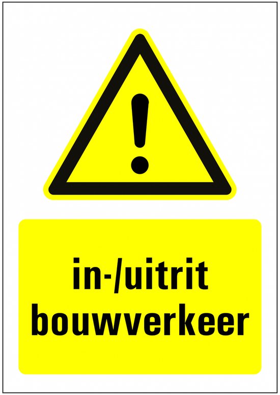 Pas op in-/uitrit bouwverkeer sticker met tekst 210 x 297 mm | bol.com