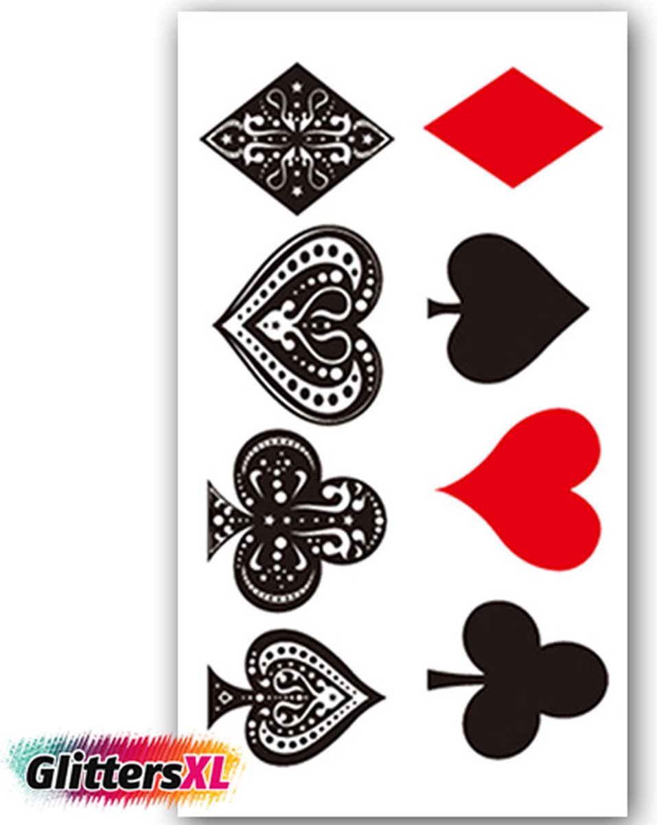 GlittersXL - Temporary Tattoo Kaarten Harten/Ruiten/Schoppen/Klaver ...