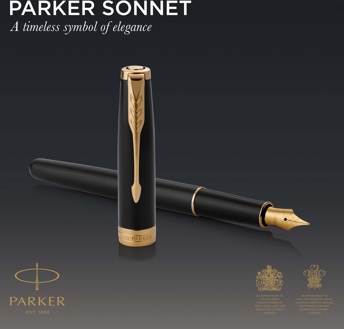 Parker Sonnet-vulpen | Zwart gelakt met gouden afwerking | Medium penpunt |... | bol.com