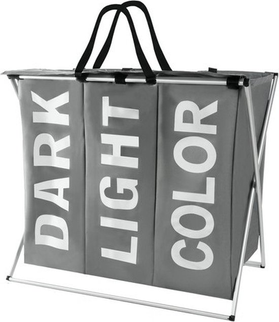 SIEPS Wasmand 3 Vakken - Wassorteerder - Wasmand Met Deksel - Opvouwbaar - 130L | bol