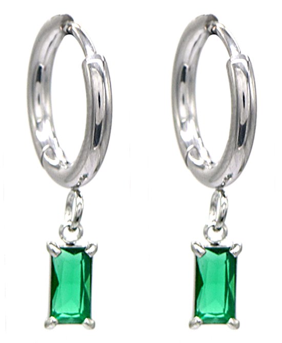 Oorbellen met Zirkonia - Oorringen 12 mm - RVS - Zilverkleurig en Groen | bol