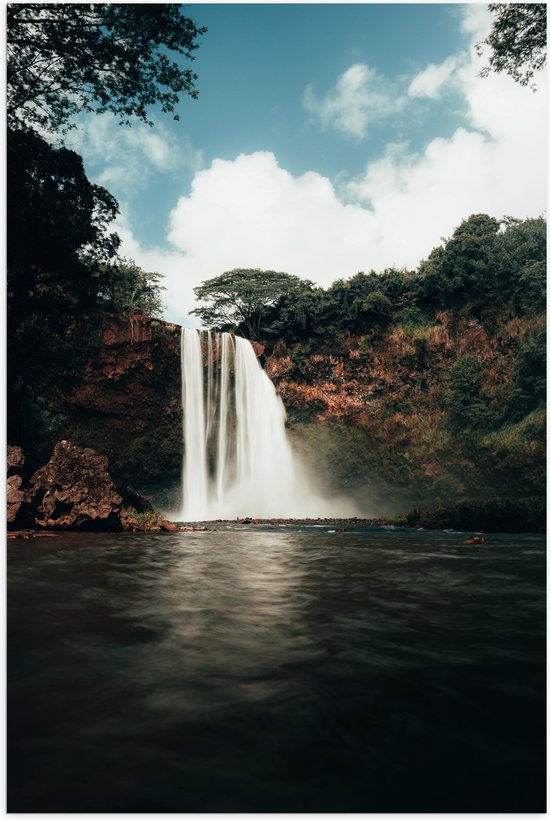 WallClassics - Poster (Mat) - Hoge Waterval in Meer - 100x150 cm Foto ...