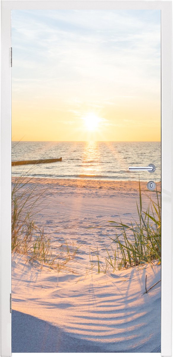 Sticker pour porte Plage - Soleil - Dune - Herbe - Sable - Horizon ...