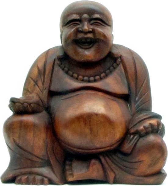 Lachende Boeddha - Hout - Beeld - Gesneden - Hoog 22 cm. | bol.com