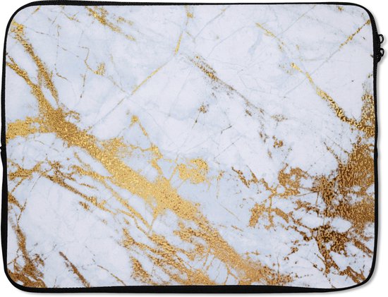 Laptophoes 17 inch - Marmer print - Goud - Wit - Luxe - Marmer ...