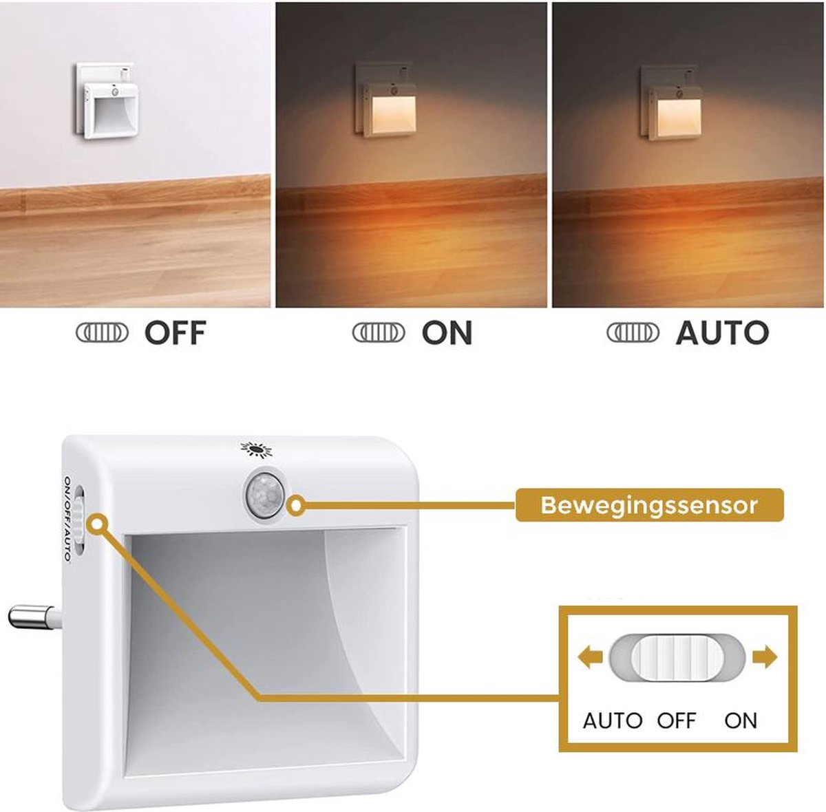 2 x plug-in lampje met bewegingssensor – stopcontactlamp – nachtlampje ...