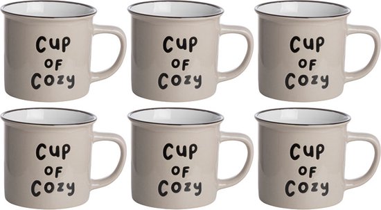 Gusta - Mok - 350ml - Taupe met Tekst - Cup of Cozy - kerst - set 6 ...