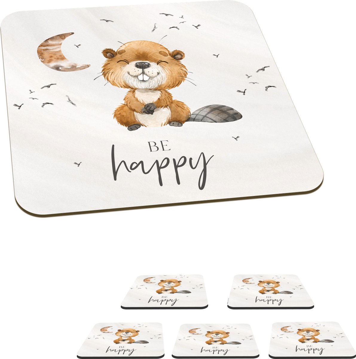 Onderzetters voor glazen - Quotes - Be happy - Kinderen - Maan - Bever ...