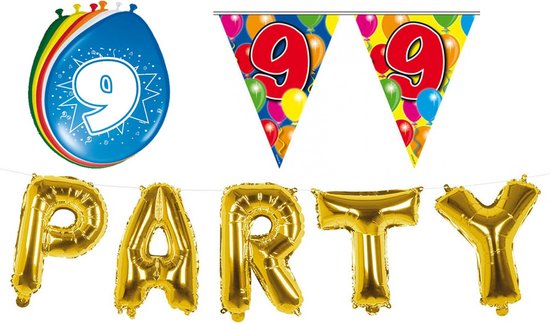 Folat - Verjaardag feestversiering 9 jaar PARTY letters en 16x ...