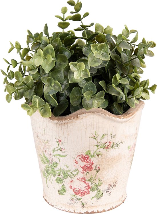 Clayre & Eef Cache-pot Ø 18x17 cm Rose Beige Fleurs Céramique Cache-pot ...