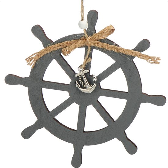 COM-FOUR® 3x hangende decoratie met boot, stuur en anker van hout ...