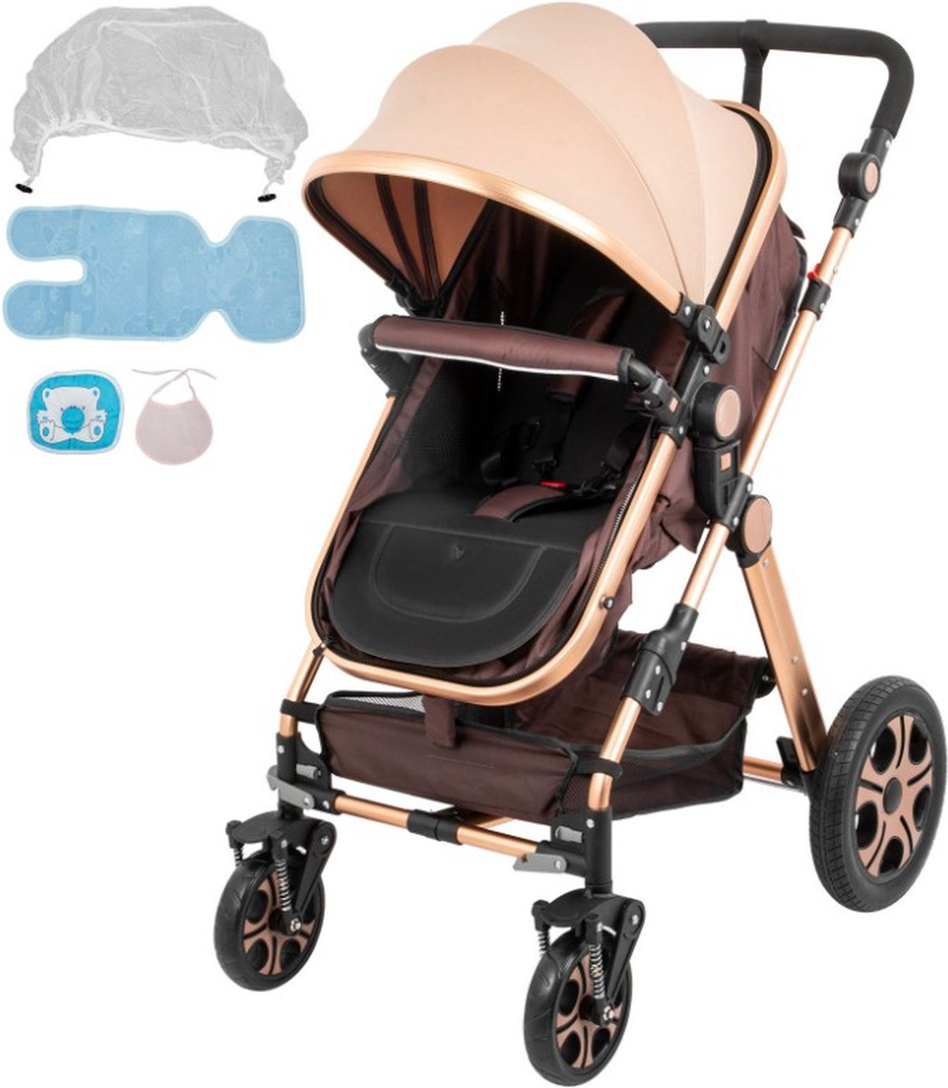 Vevor Luxe Opvouwbare Kinderwagen - Buggy - Wandelwagen - Khaki | bol.com